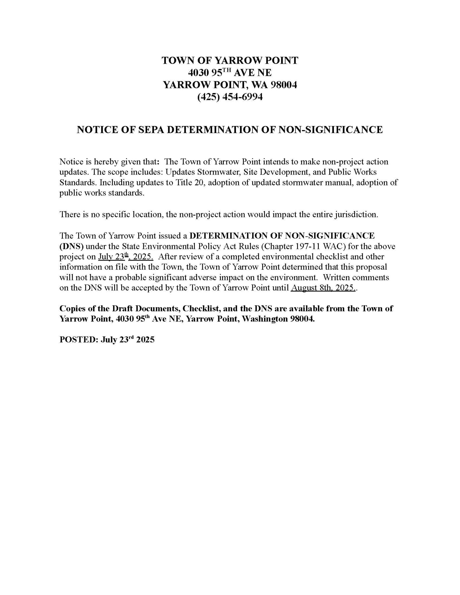 NOTICE OF APPLICATION FOR SEPA DETERMINATION OF NON-SIGNIFICANCE: 4030 ...